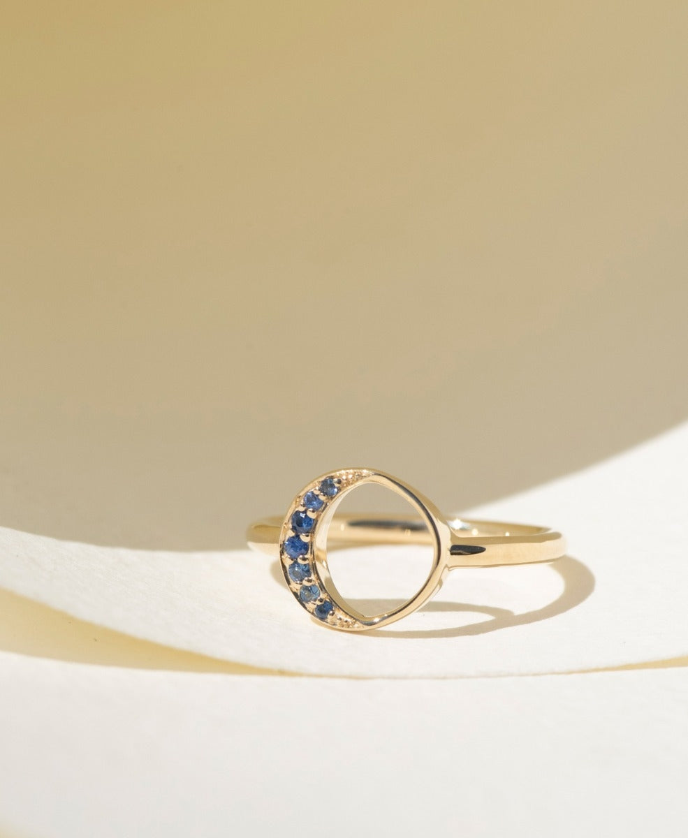 New Moon Ring - 9k Yellow Gold, Blue Sapphire | Zoë & Morgan NZ