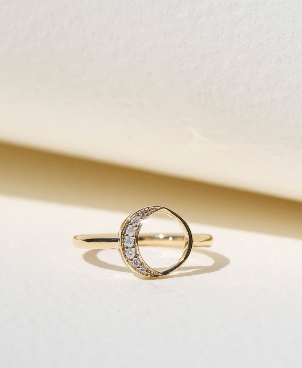 New Moon Ring - 9k Yellow Gold, Diamond | Zoë & Morgan NZ