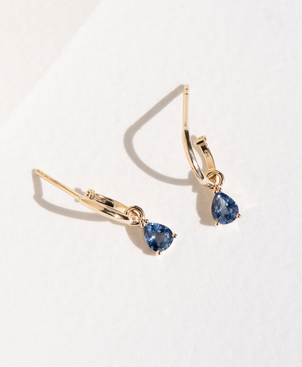 Dew Drop Hoops - 9k Yellow Gold, Blue Sapphire | Zoë & Morgan NZ