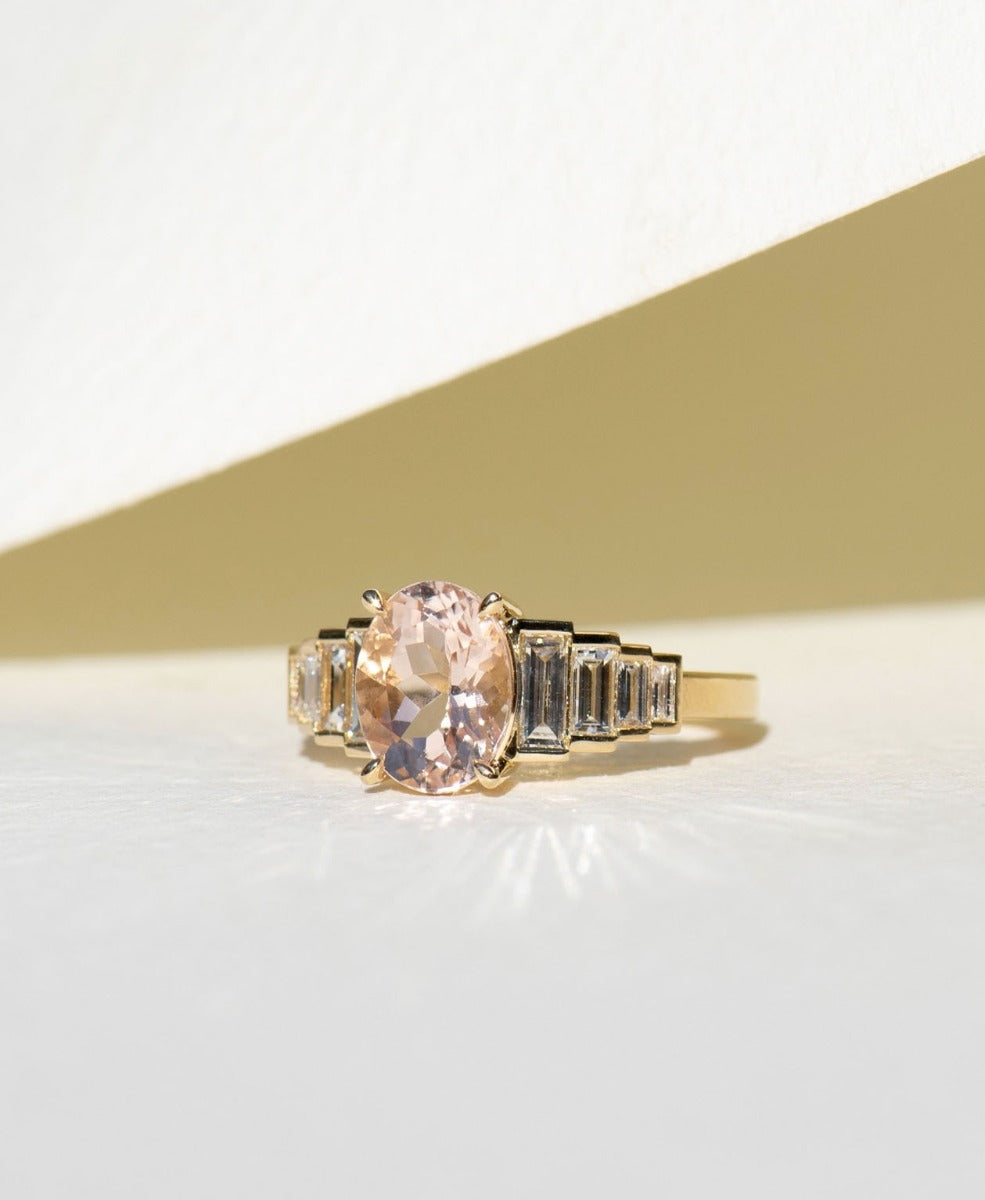 Fides Engagement Ring - 18k Yellow Gold, Oval Cut Morganite 1.84 carat ...