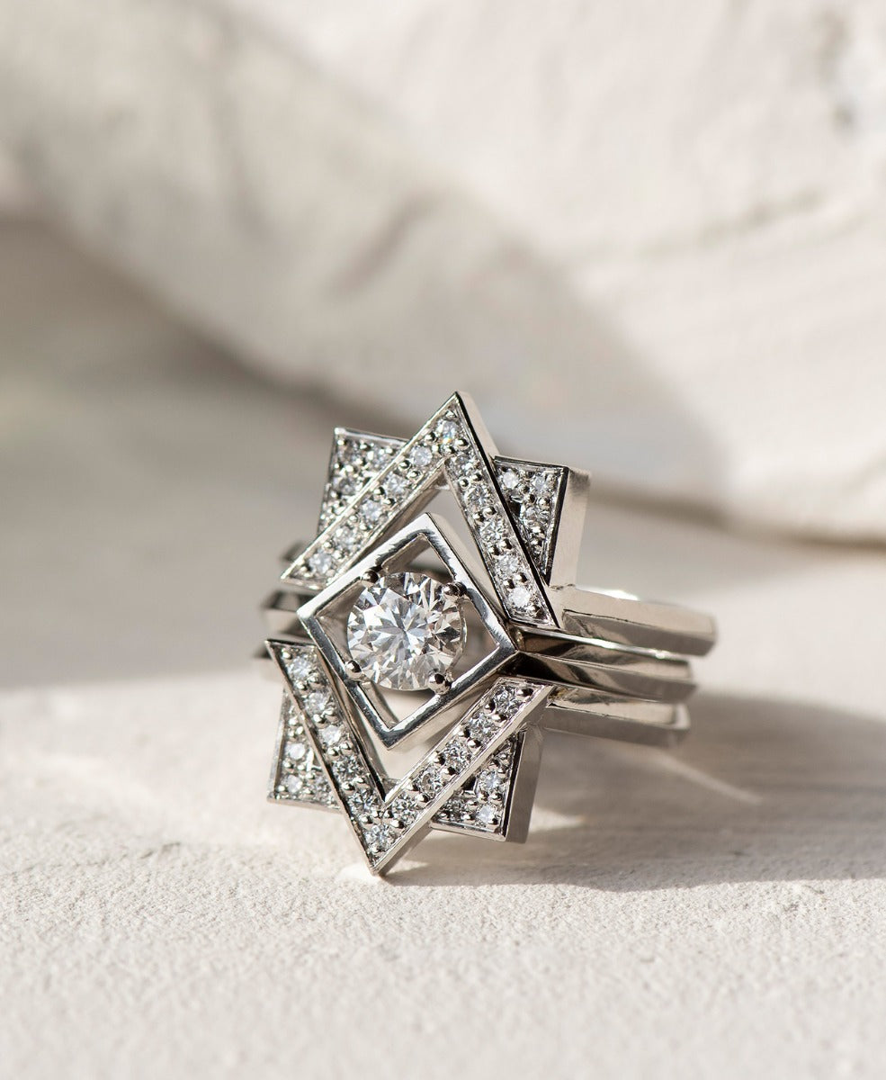 Deco Wedding Band - 9k White Gold, Diamond | Zoë & Morgan NZ