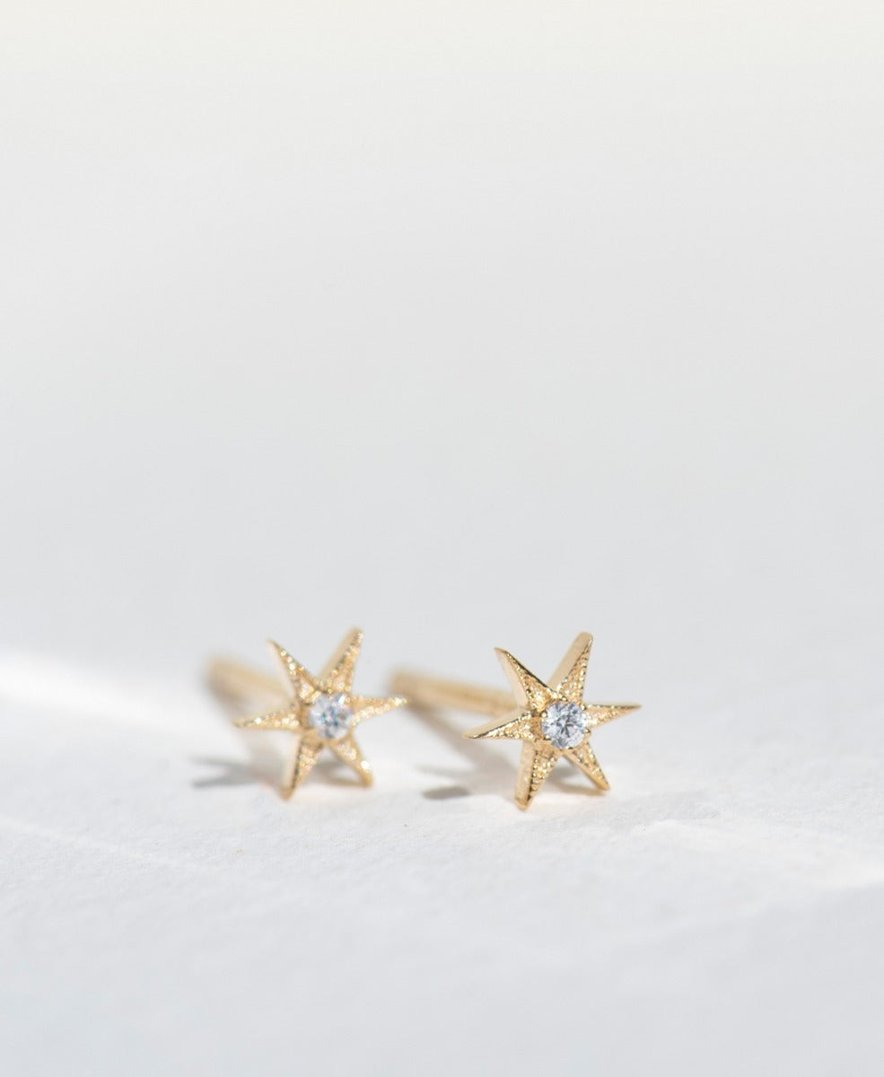 No Star Like Thee Studs - 22k Gold Vermeil, White Zircon | Zoë & Morgan NZ