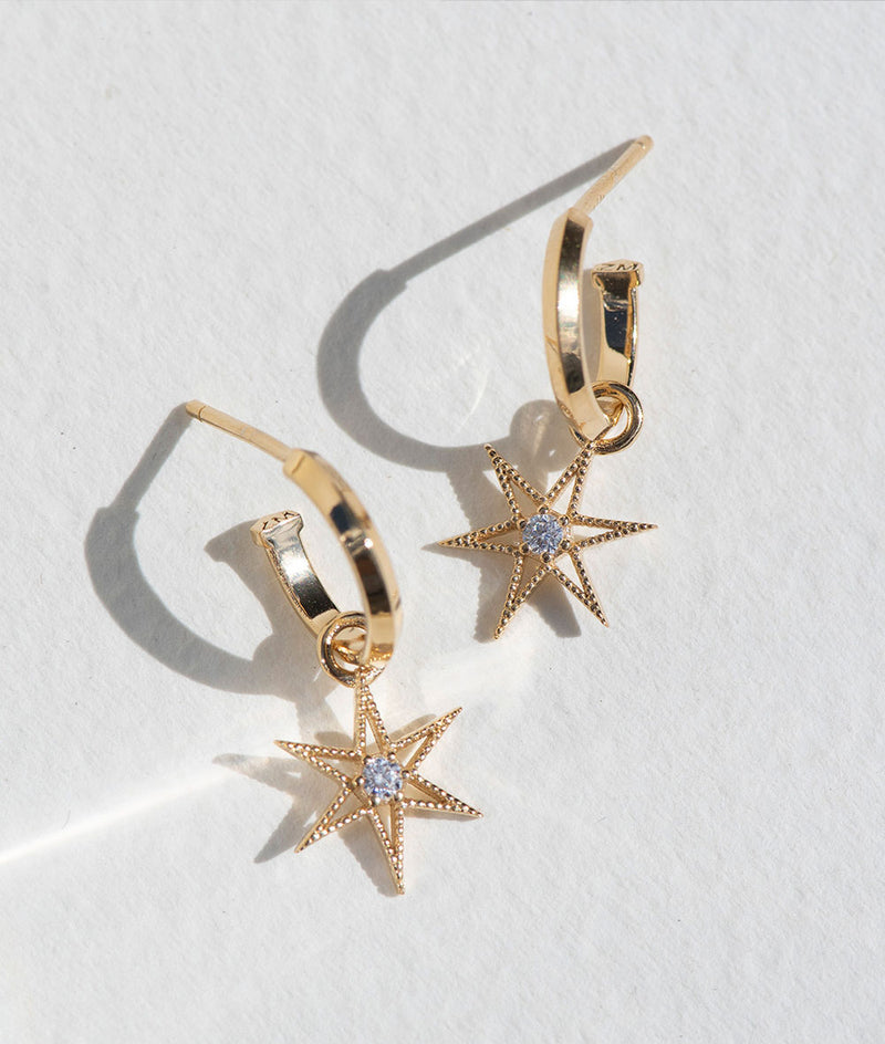 No Star Like Thee Hoops - 22k Gold Vermeil, White Zircon | Zoë & Morgan NZ